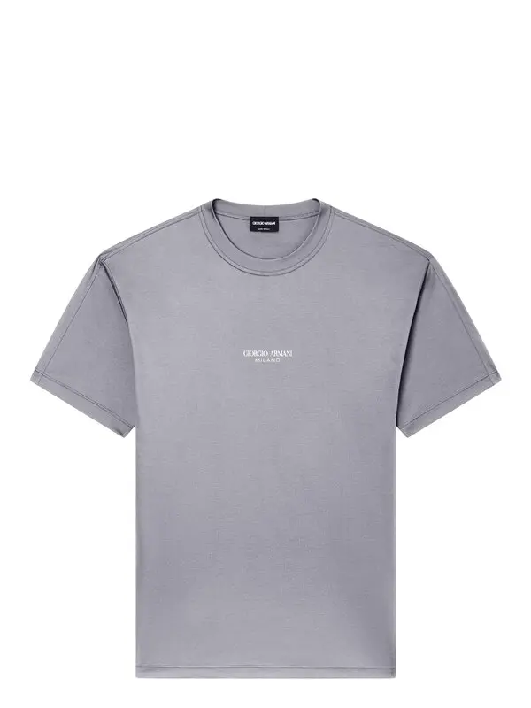 Giorgio Armani Crew Neck T-shirt In Pure Cold-dyed Cotton With Logo - Grey