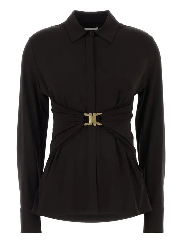 FERRAGAMO Belted Stretch Viscose Shirt - Brown