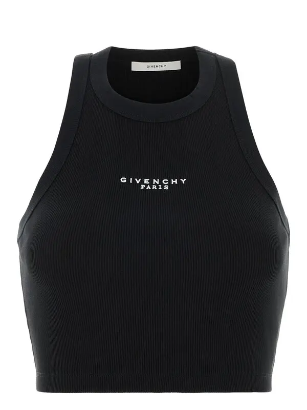 Givenchy Stretch Cotton Crop Top With Paris Print - Black