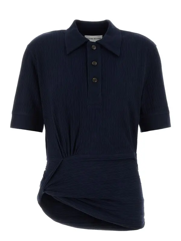 Victoria Beckham Ribbed Stretch Cotton Polo Shirt - Blue