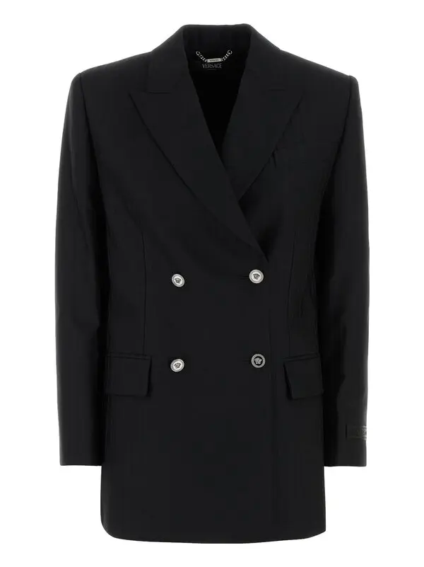 Versace Wool Blazer With Striped Embroidery - Black