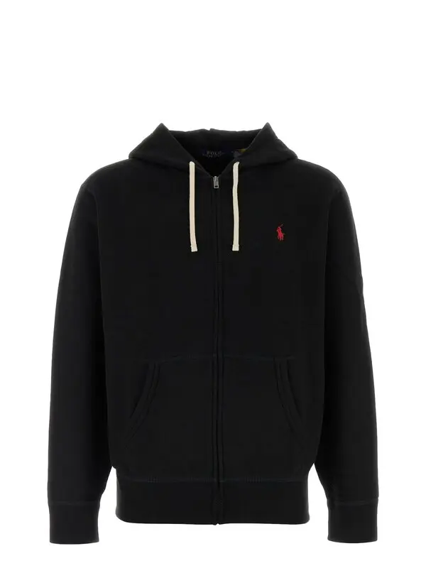 Polo Ralph Lauren Cotton Blend Zip-up Hoodie With Embroidered Logo - Black