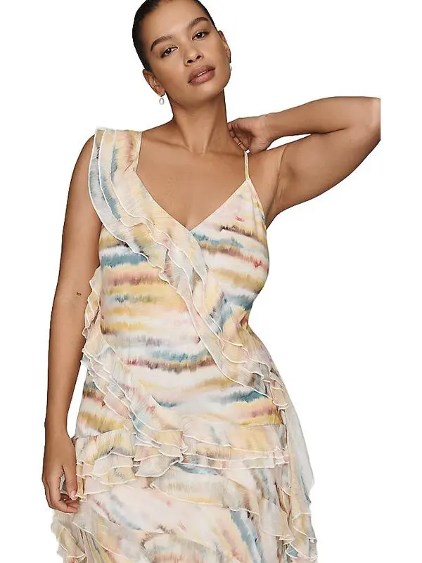BL-NK Skyler Asymmetrical Ruffled Tank Top - Yellow Pattern