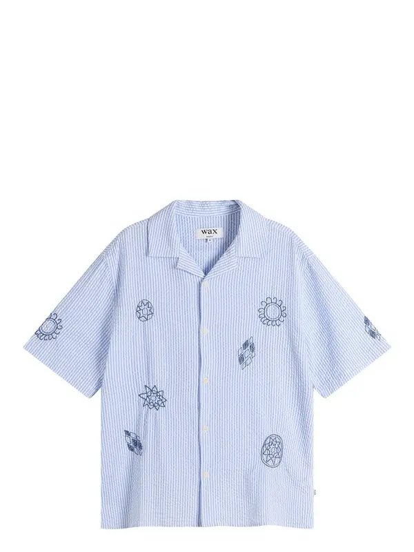 WAX LONDON Didcot Seersucker Doodle Vacation Shirt - Blue/ecru