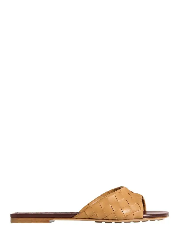 Bottega Veneta Livia Flat Intrecciato Leather Sandals - Tan