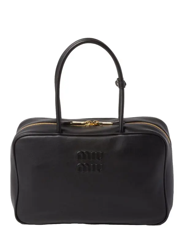 Miu Miu Embossed Logo Top Handle Handbag - Black