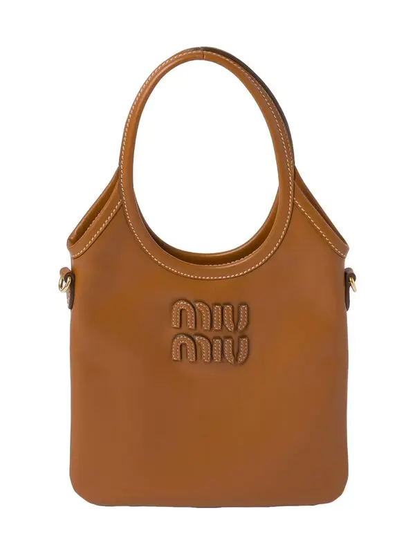 Miu Miu Leather Handbag With Embossed Logo - Brown