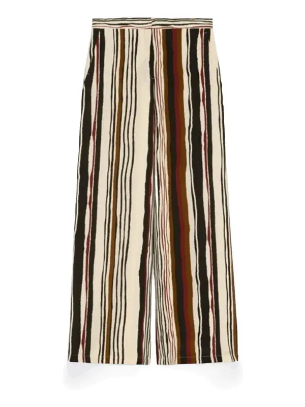 Max Mara Wide Leg Striped Silk Pants - Red