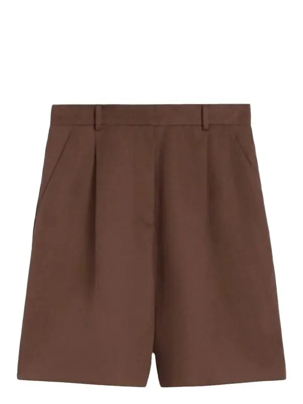 Max Mara Pleated Cotton Linen Blend Shorts - Brown