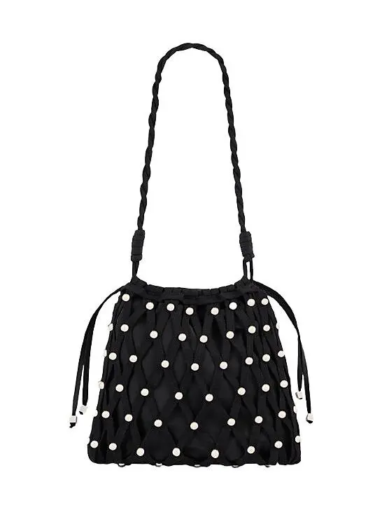 Sandro Diamante-embellished Drawstring Crochet Bag - Black