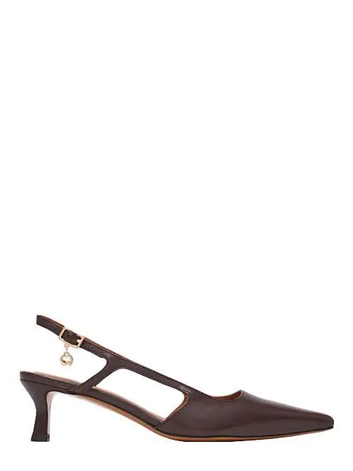 Maje Clover Charm Leather Slingbacks - Brown