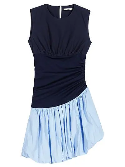 Maje Contrast Panel Ruched Pleated Mini Dress - Blue