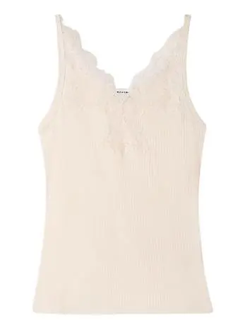 Sandro Ribbed Lace-embroidered Stretch-cotton Vest - Ecru