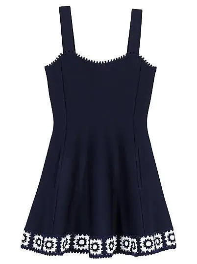 Maje Crochet Panel Knitted Mini Dress - Navy