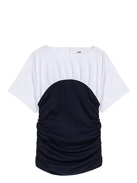 Maje Contrast Panel Ruched Top - White/navy