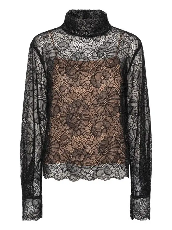 ROTATE BY BIRGER CHRISTENSEN Lace High Collar Midi Dress - Black