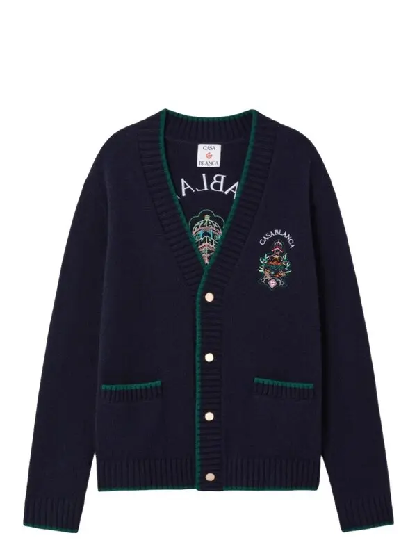 Casablanca Emblem Intarsia Cardigan - Black