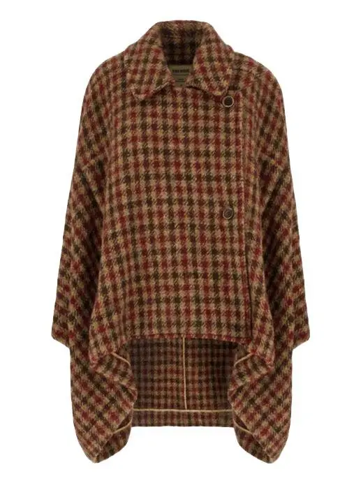 UMA WANG Checked Cape - Brown