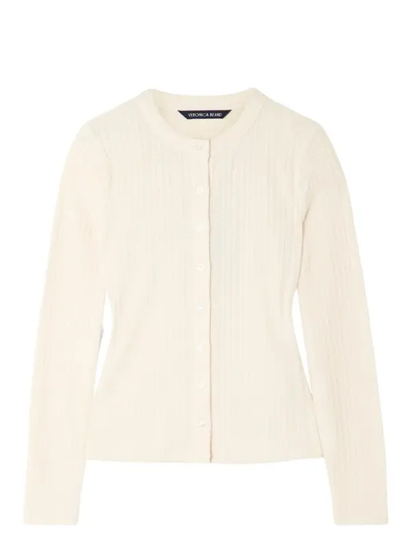 Veronica Beard Lira Pointelle Knit Cardigan - Ecru