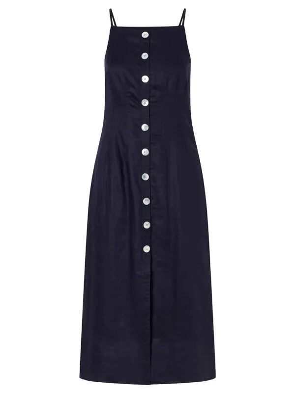 Veronica Beard Button-down Spaghetti Strap Midi Dress - Navy