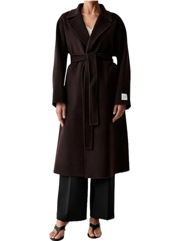 Calvin Klein Belted Wrap Coat With Long Sleeves - Black