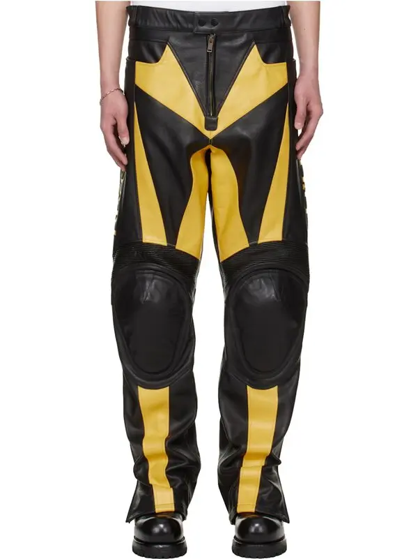 LU'U DAN X Bruce Lee Collaboration Moto Racing Leather Pants - Black