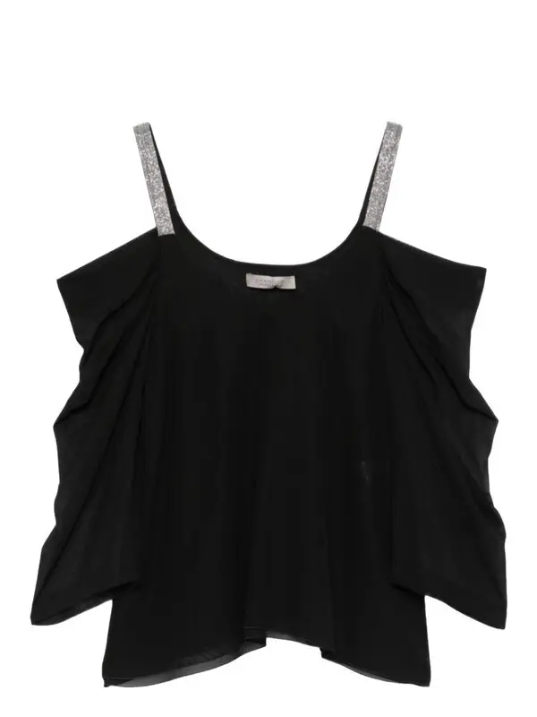 D.exterior Cold-shoulder Top With Embellished Straps - Black