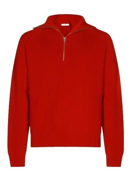 JIL SANDER Half-zip Ribbed Wool Jumper - Red