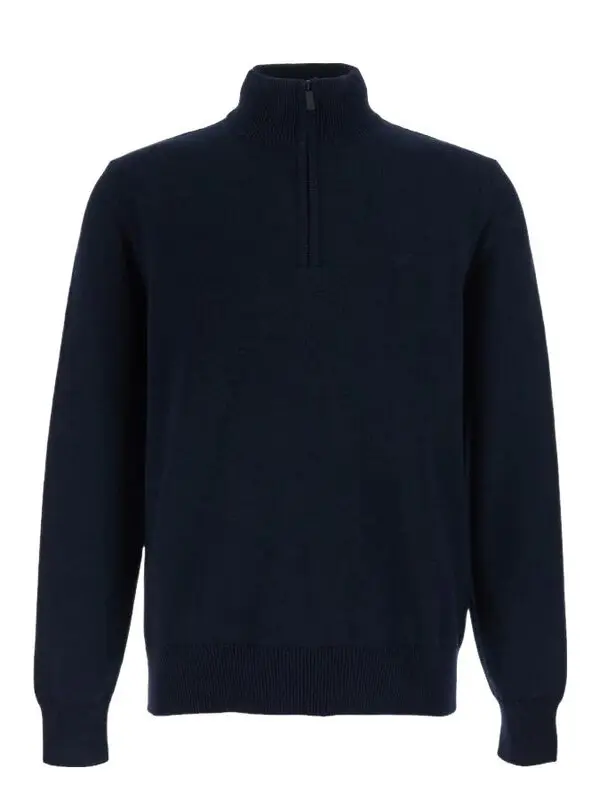Emporio Armani Half Zip Logo Knitted Sweater - Blue