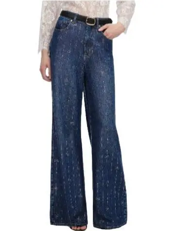 SELF-PORTRAIT Embellished Stripe Denim Jeans - Blue