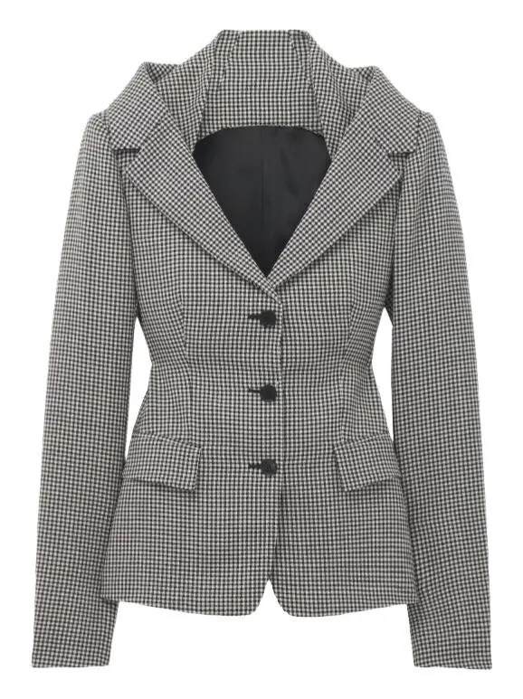 Alexander McQueen Gingham Check Off-the-shoulder Harness Jacket - Black/ivory