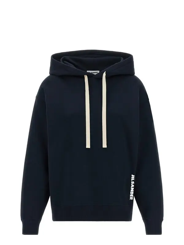 JIL SANDER Logo Print Dropped Shoulder Hoodie - Blue