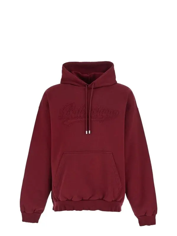 Balenciaga Logo Embroidered Drawstring Hoodie - Red