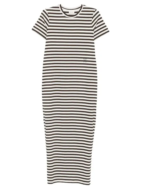 Closed Striped Logo-print Round Neck Short Sleeve Maxi Dress - No