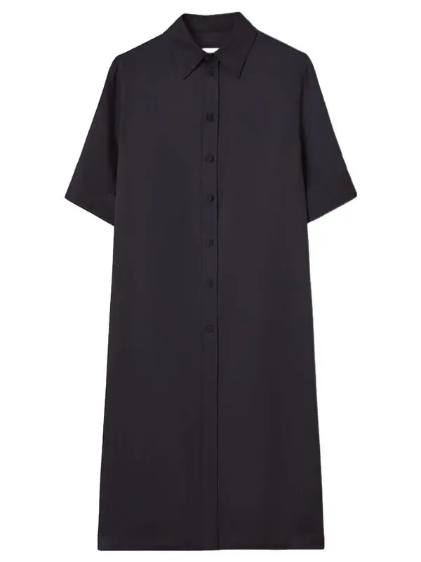 JIL SANDER Gabardine Wool Shirt - Black