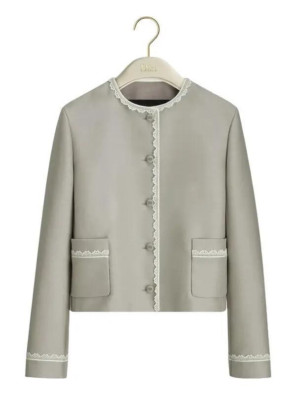 Dior Cropped Jacket With Lace Trim - Gray