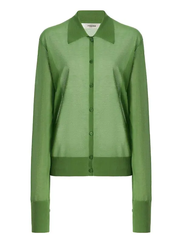 FRAME Collared Cotton-blend Cardigan - Green