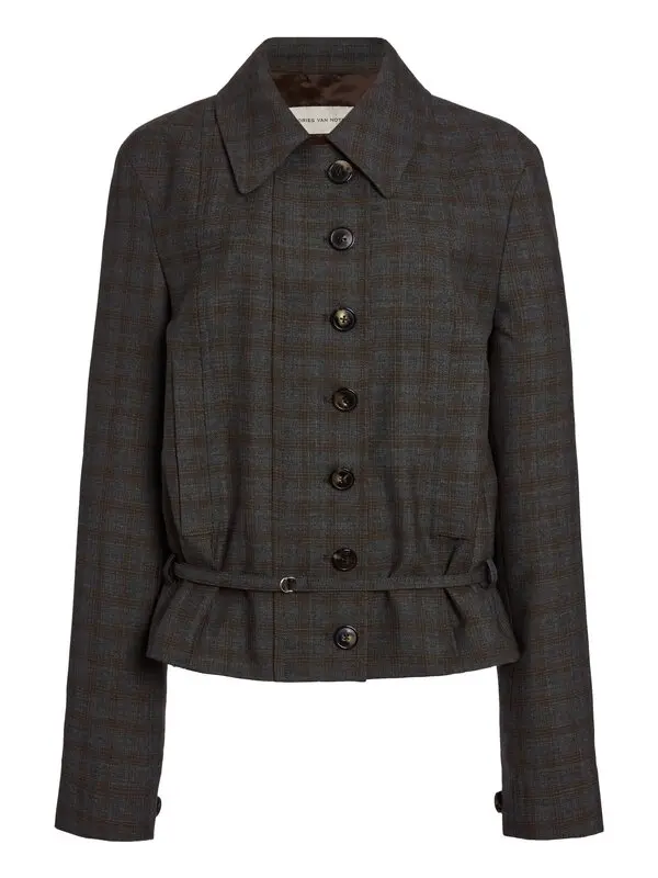 Dries Van Noten Valena Checked Wool Jacket - Grey