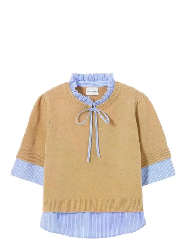 Claudie Pierlot Striped Wool Jumper With Victorian Collar - Neutrals