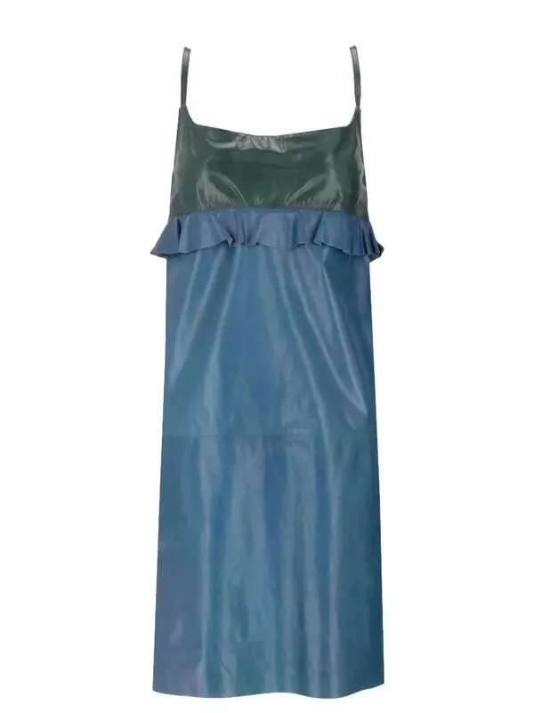 LA ROSE Leather Ruffled Midi Dress - Blue
