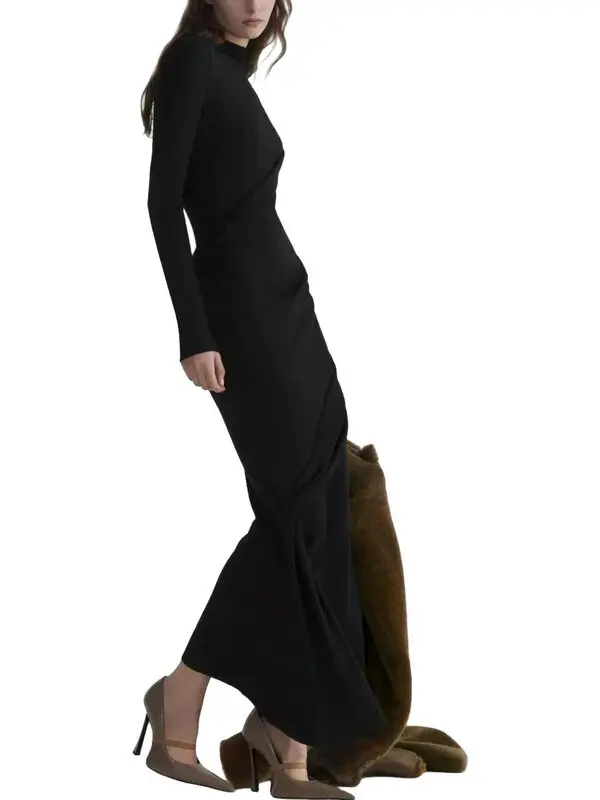 MUGLER Draped Turtleneck Midi Dress - Black