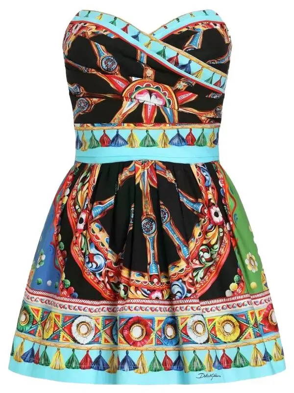 Dolce & Gabbana Carretto-print Poplin Dress - Black