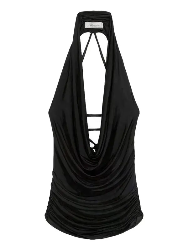 Blumarine V-neck Ruched Sleeveless Top - Black