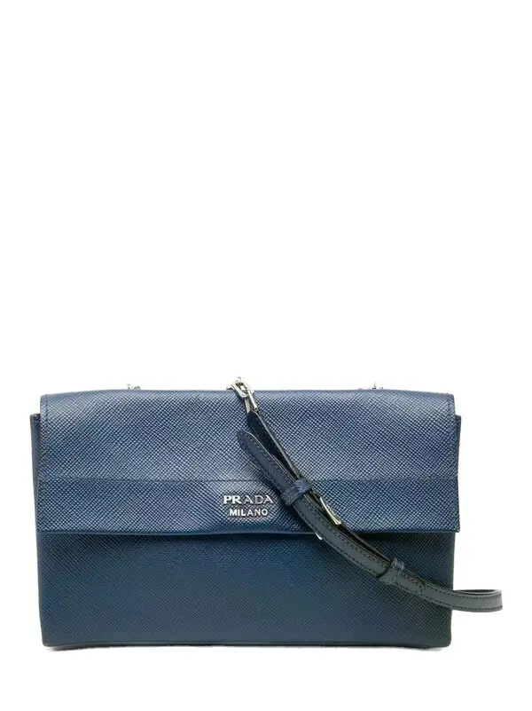 Prada Saffiano Leather Double Turnlock Crossbody Bag - Blue