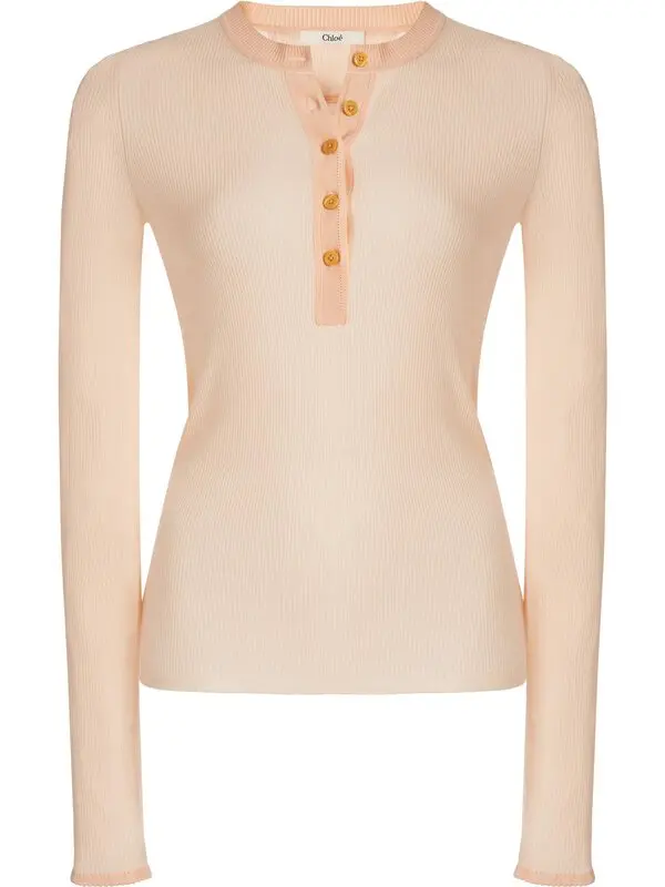 Chloé Fine-knit Wool Henley Top - Orange
