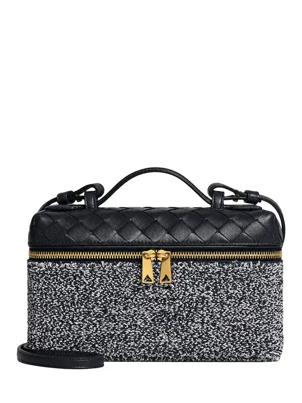 Bottega Veneta Leather And Raffia Vanity Case - Navy