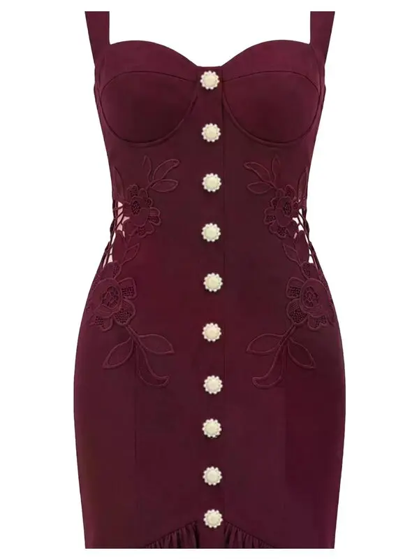 SELF-PORTRAIT Floral-lace Ruffled Midi Dress - Red
