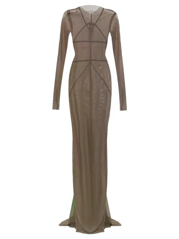 Rick Owens Sheer Finish Long Sleeve Maxi Dress - Brown