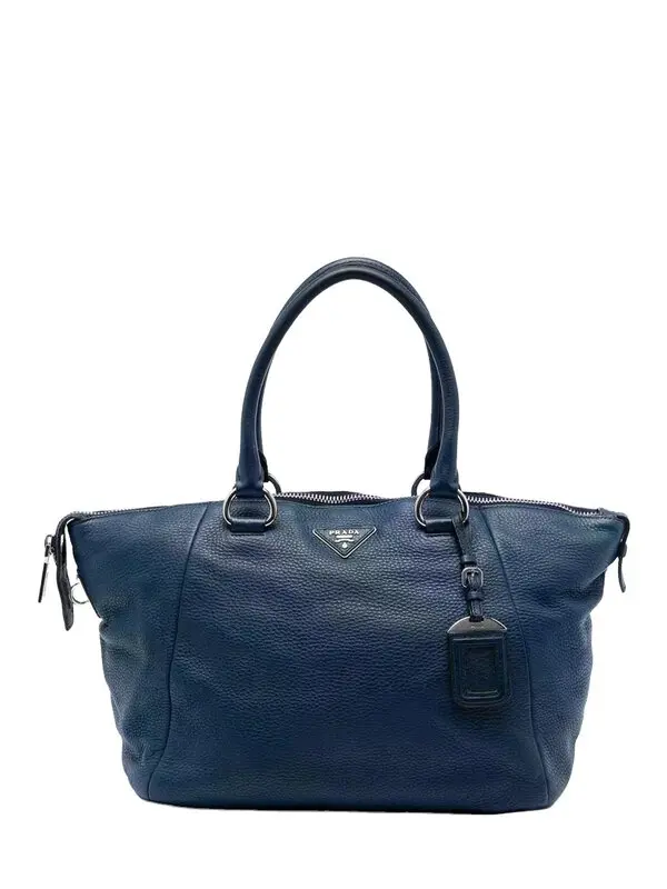 Prada Vitello Daino Double Handle Satchel - Blue