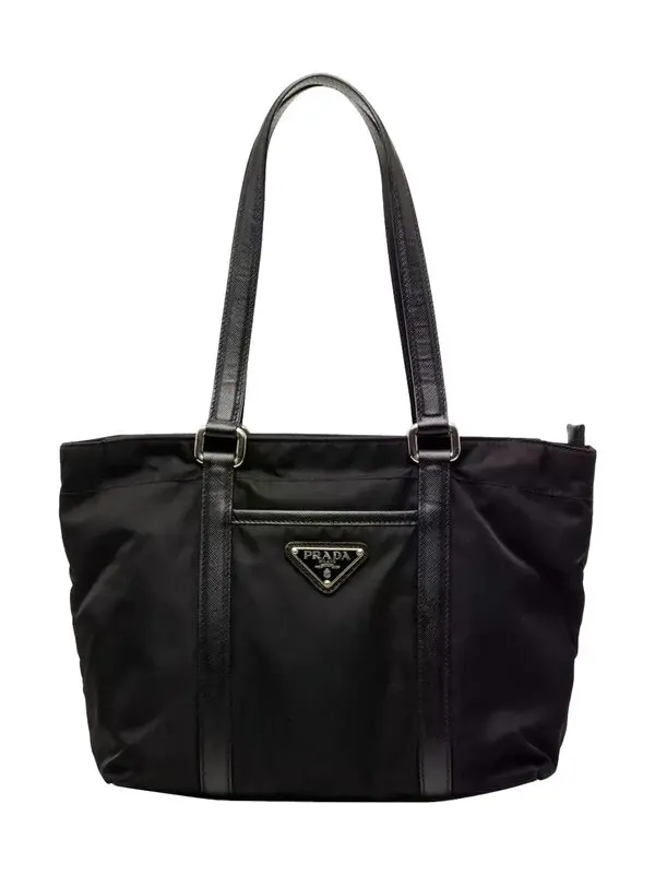Prada Saffiano Trimmed Tessuto Tote Bag - Black